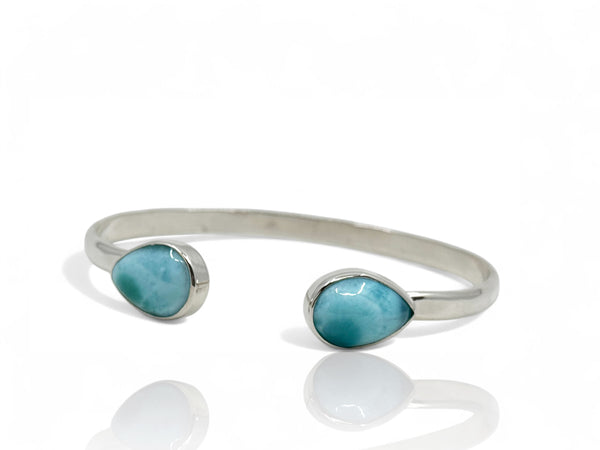 Larimar Pear Shaped Two Stone Adjustable Cuff Bracelet - FantaSea Jewelry